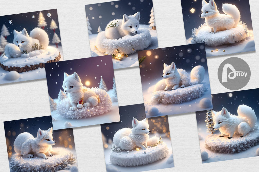 Digital Paper 3D White Fox Christmas - So Fontsy