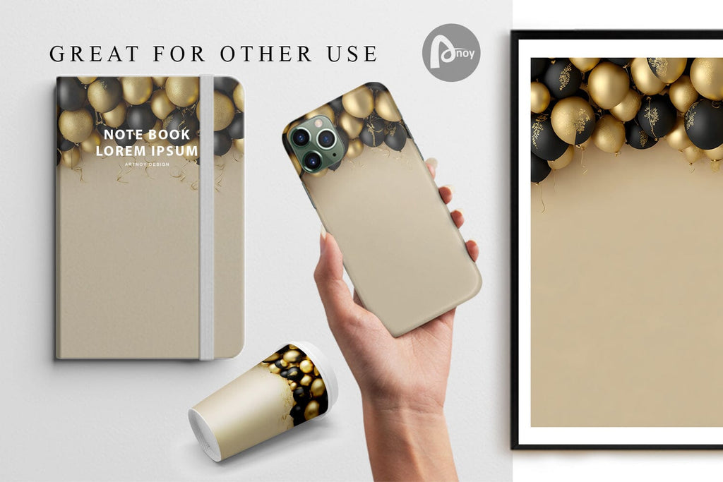 Digital Paper Black Gold Balloon - So Fontsy