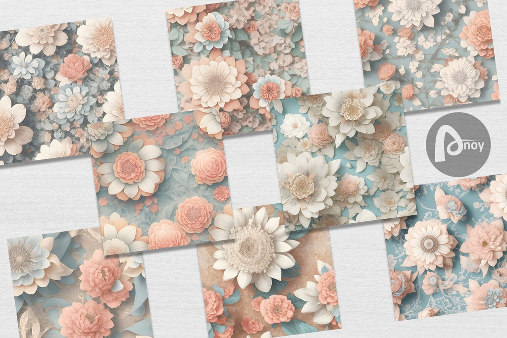 Digital Paper Boho Flowers Pattern - So Fontsy