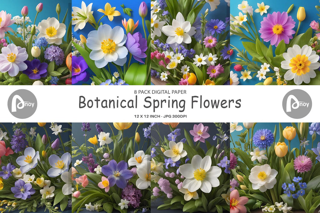Digital Paper Botanical Spring Flowers - So Fontsy