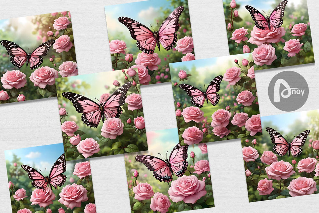Digital Paper Butterfly Pink and Flower - So Fontsy