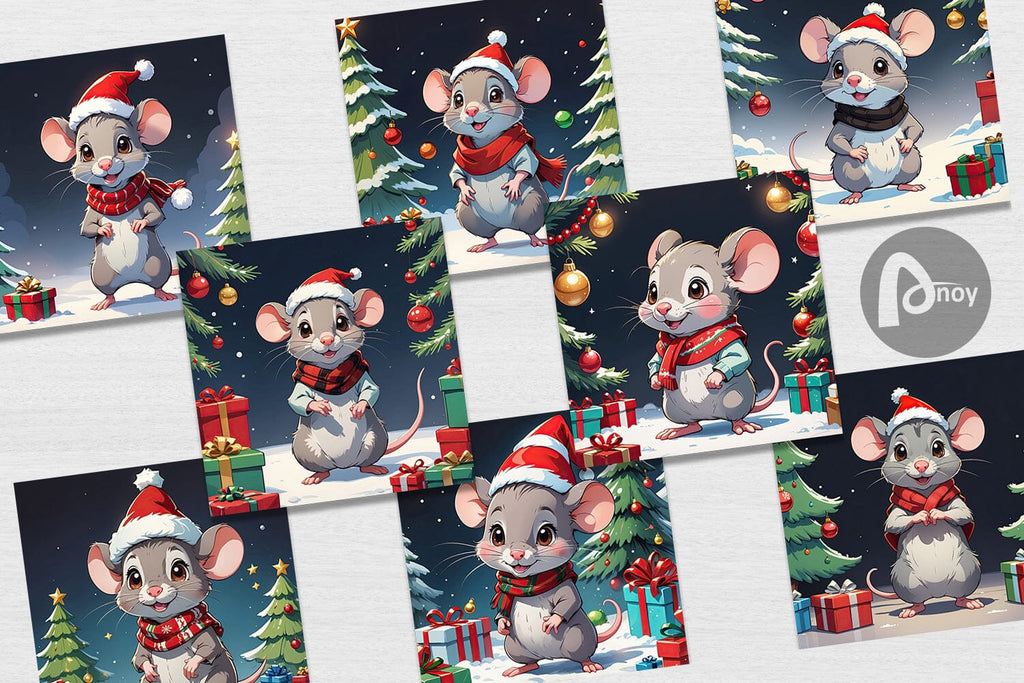 Digital Paper Cartoon Christmas Mouse - So Fontsy