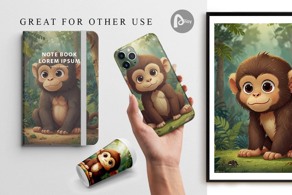 Digital Paper Cartoon Monkey in Forest - So Fontsy
