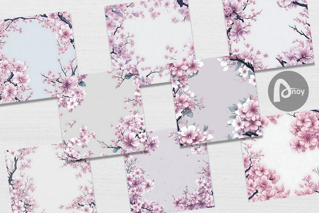 Digital Paper Cherry Blossom Watercolor - So Fontsy
