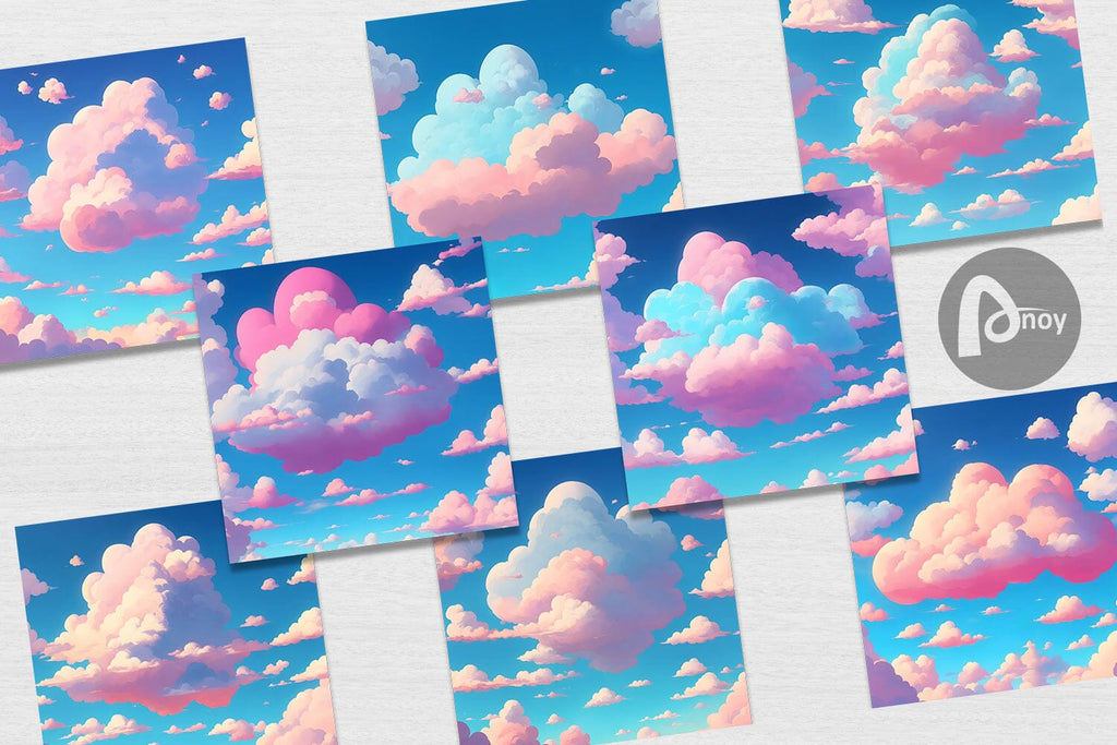Digital paper Clouds Cartoon Background - So Fontsy