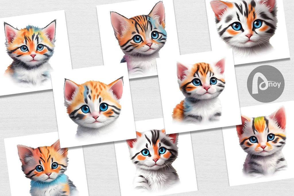 Digital Paper Cute Cat Watercolor - So Fontsy