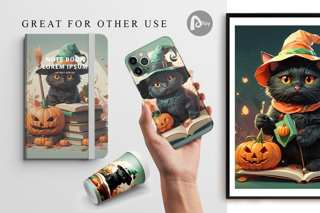 Digital Paper Cute Halloween Black Cat - So Fontsy