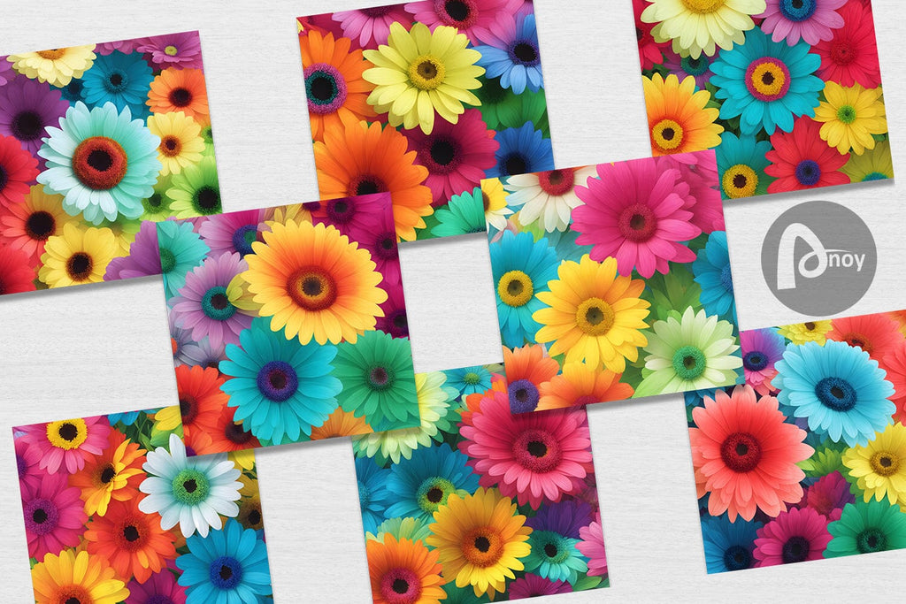 Digital Paper Daisy Flowers Colorful - So Fontsy