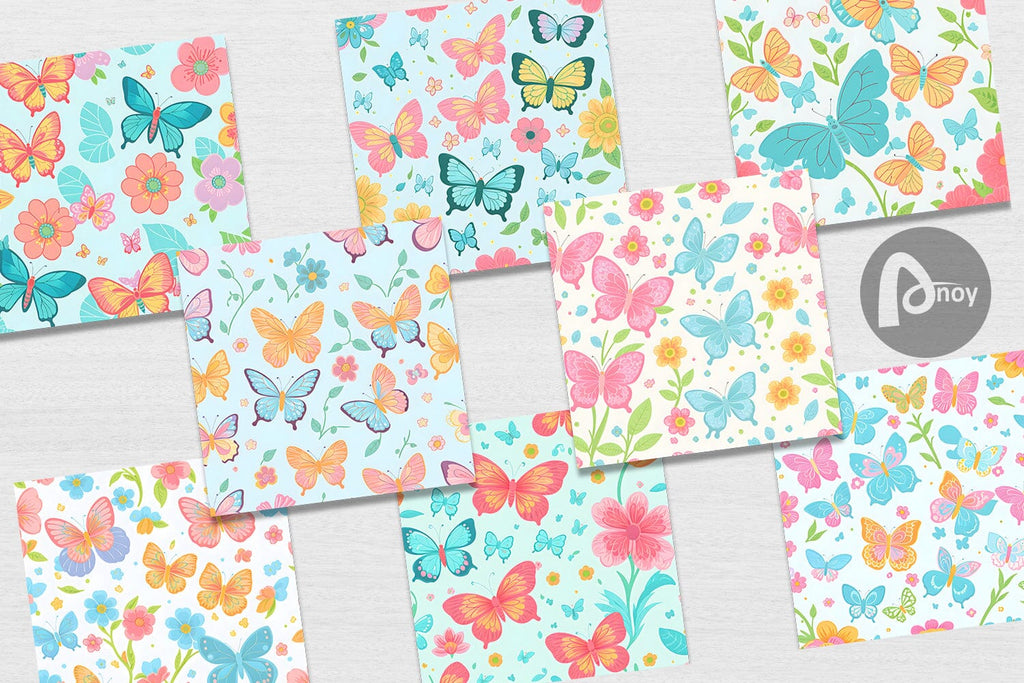 Digital Paper Flower and Butterfly - So Fontsy