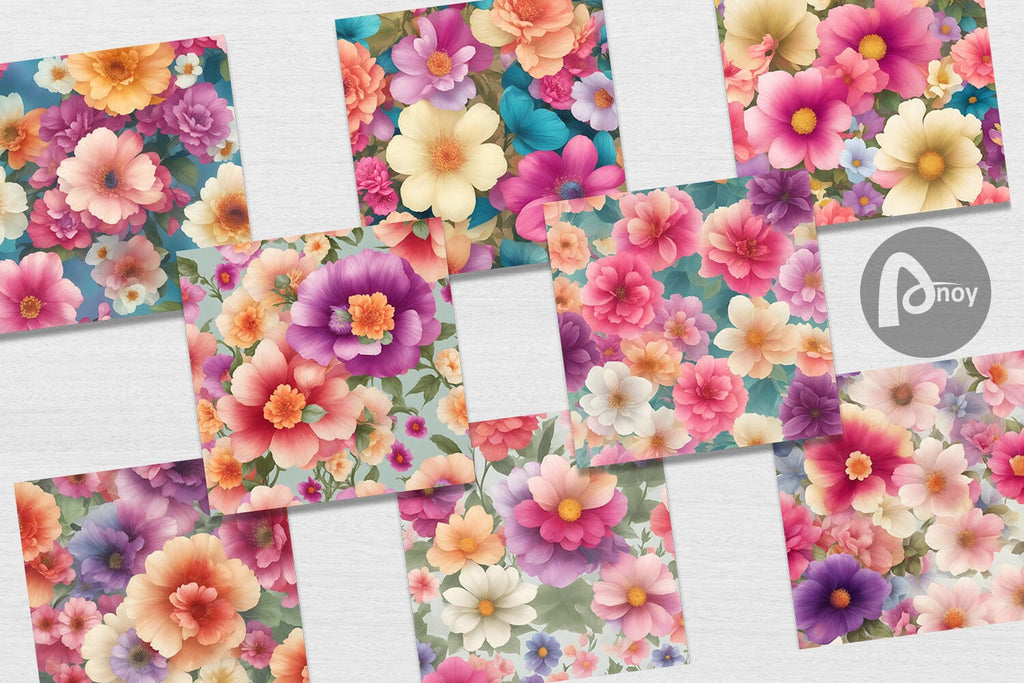 Digital Paper Flowers Watercolor - So Fontsy