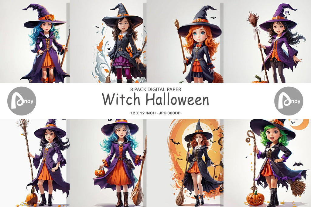 Digital Paper Halloween Witch - So Fontsy