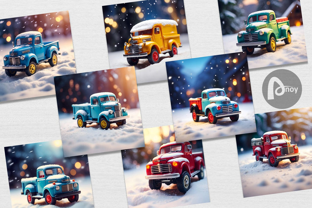 Digital Paper Old truck Christmas - So Fontsy
