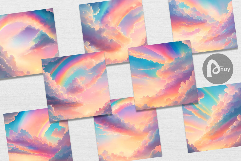 Digital paper Pastel Rainbow Sky at Sunrise - So Fontsy