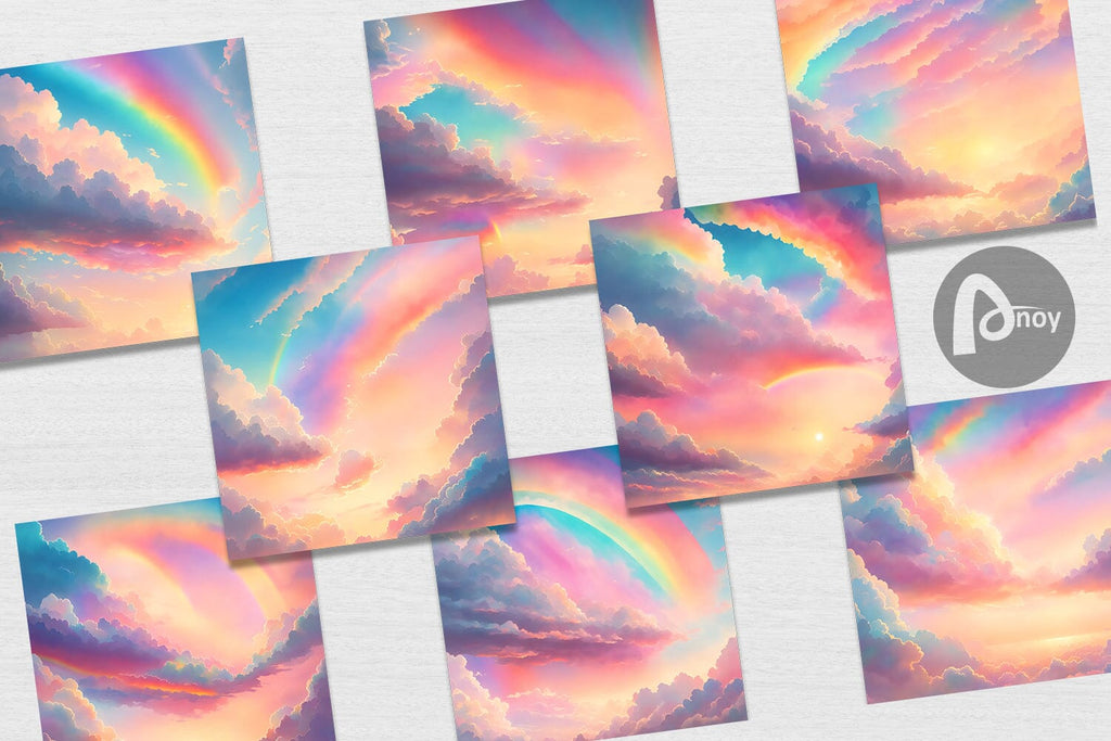 Digital paper Pastel Rainbow Sky at Sunrise - So Fontsy