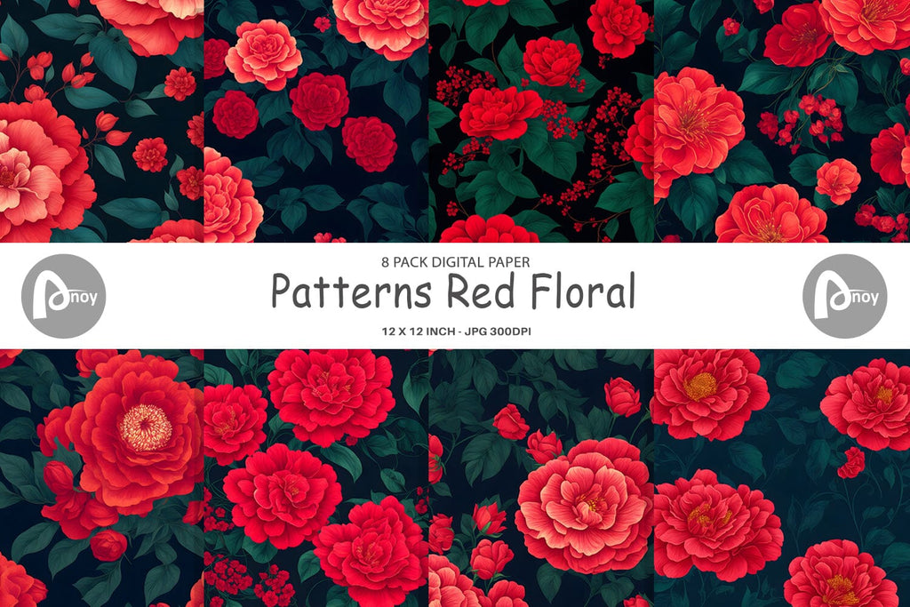 Digital Paper Patterns Red Floral - So Fontsy