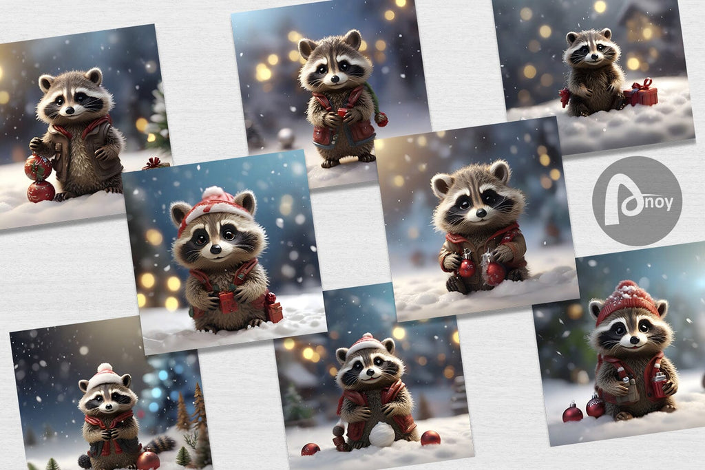 Digital Paper Raccoon Christmas - So Fontsy