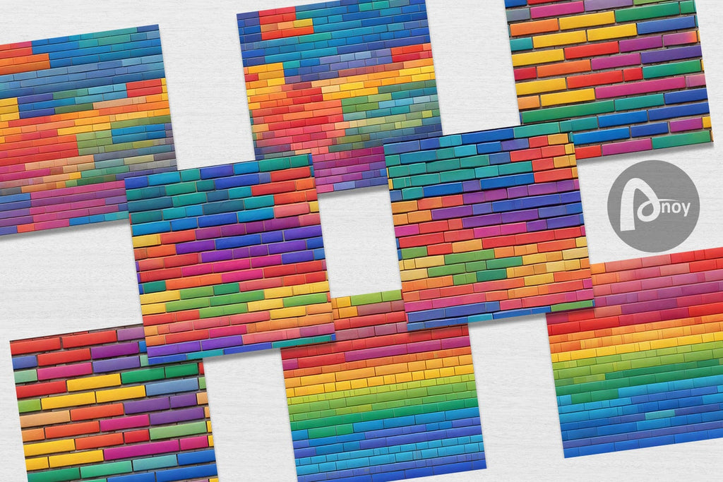 Digital Paper Rainbow Brick Texture - So Fontsy