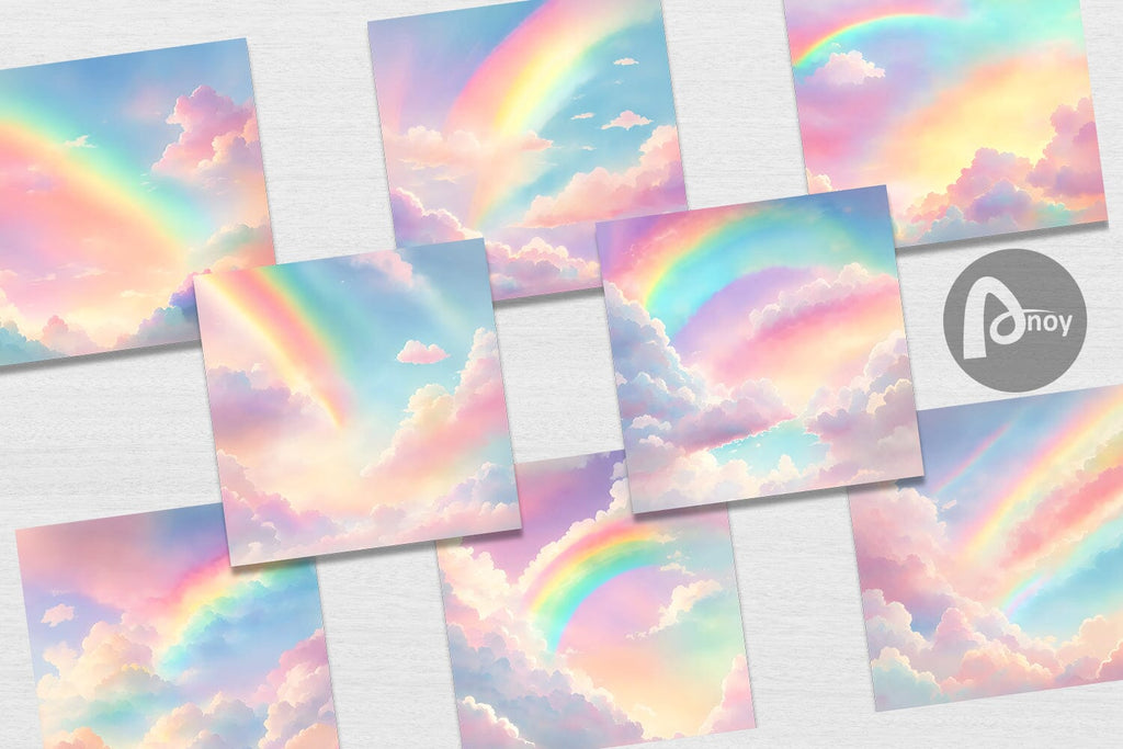 Digital Paper Rainbow Sky Unicorn Color - So Fontsy