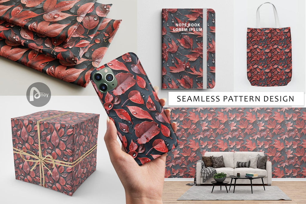 Digital Paper Red Leaves Pattern - So Fontsy