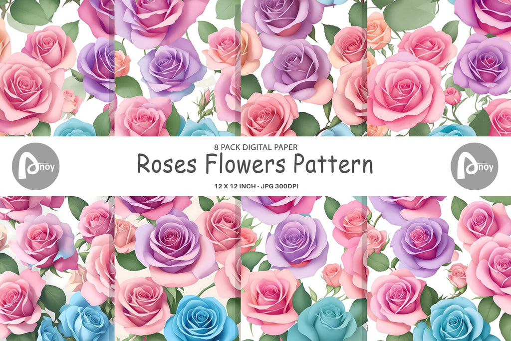 Digital Paper Roses Flowers Pattern - So Fontsy