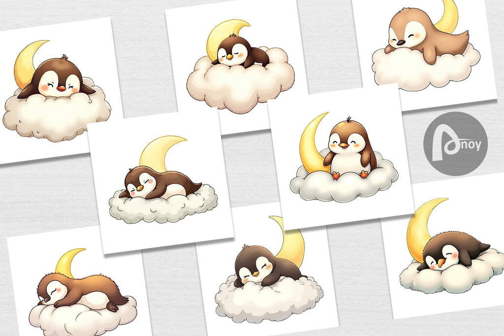 Digital Paper Sleepy Penguin Cloud - So Fontsy