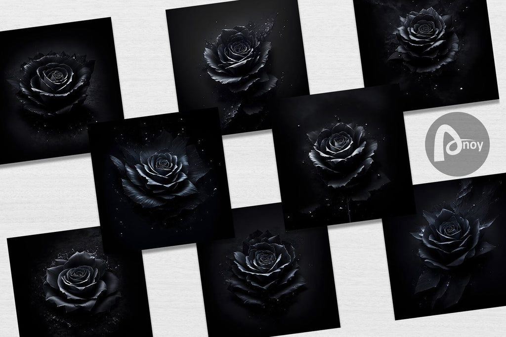 Digital Paper Splash Black Rose Flower - So Fontsy