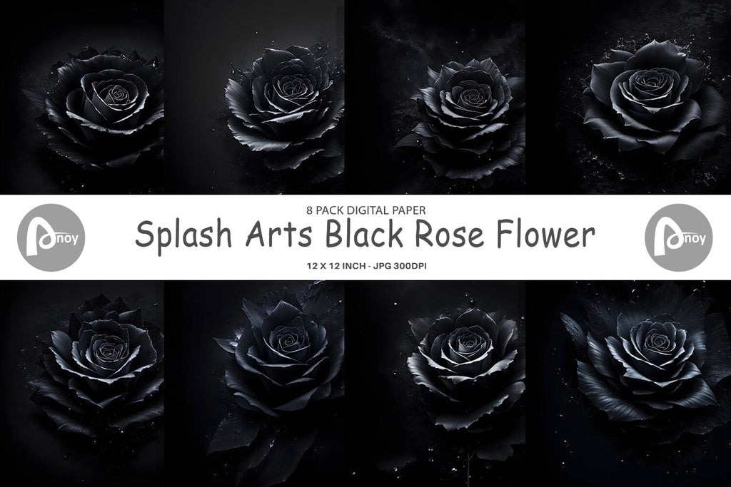Digital Paper Splash Black Rose Flower - So Fontsy