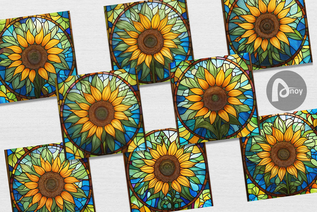Digital Paper Stained Glass Sunflower - So Fontsy