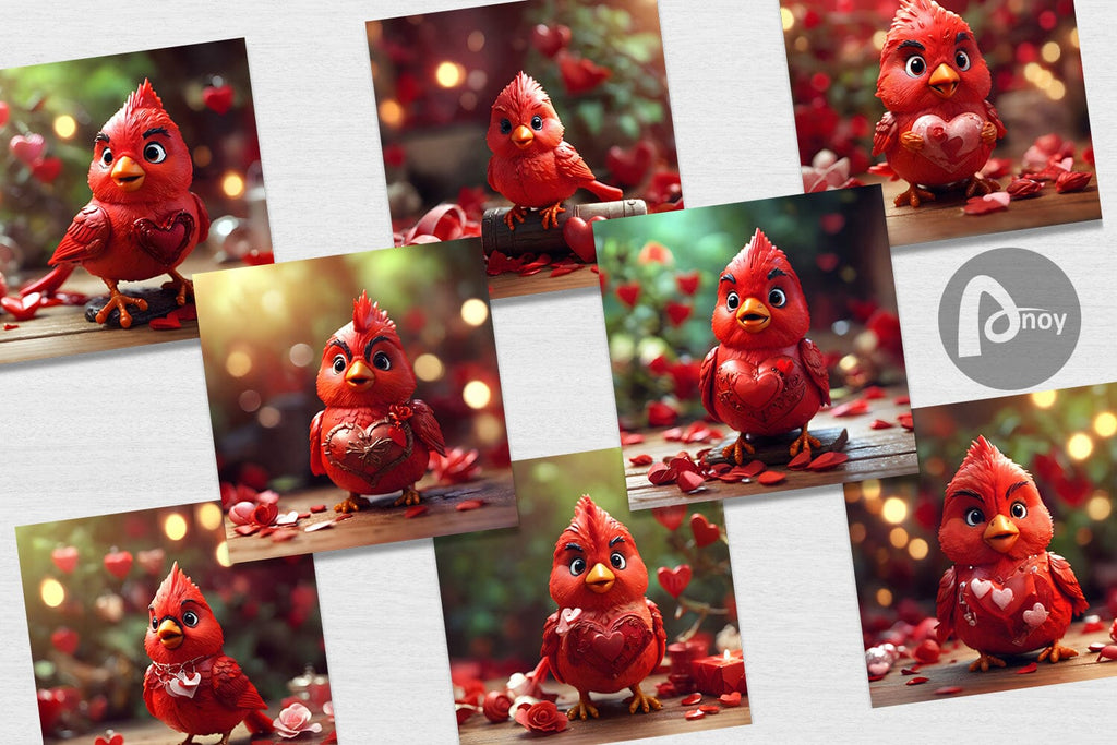 Digital Paper Valentine Cardinal Bird - So Fontsy