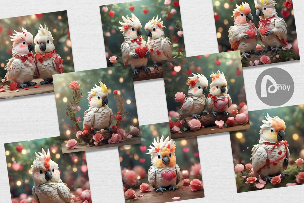 Digital Paper Valentine Cockatoo Bird - So Fontsy
