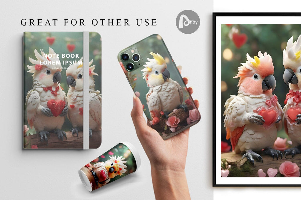 Digital Paper Valentine Cockatoo Bird - So Fontsy