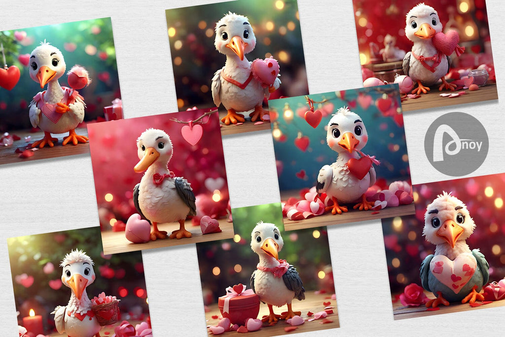 Digital Paper Valentine Cute Stork Bird - So Fontsy