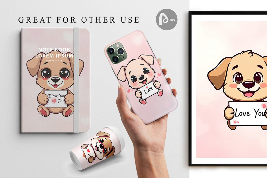 Digital paper Valentine Dog Cartoon - So Fontsy