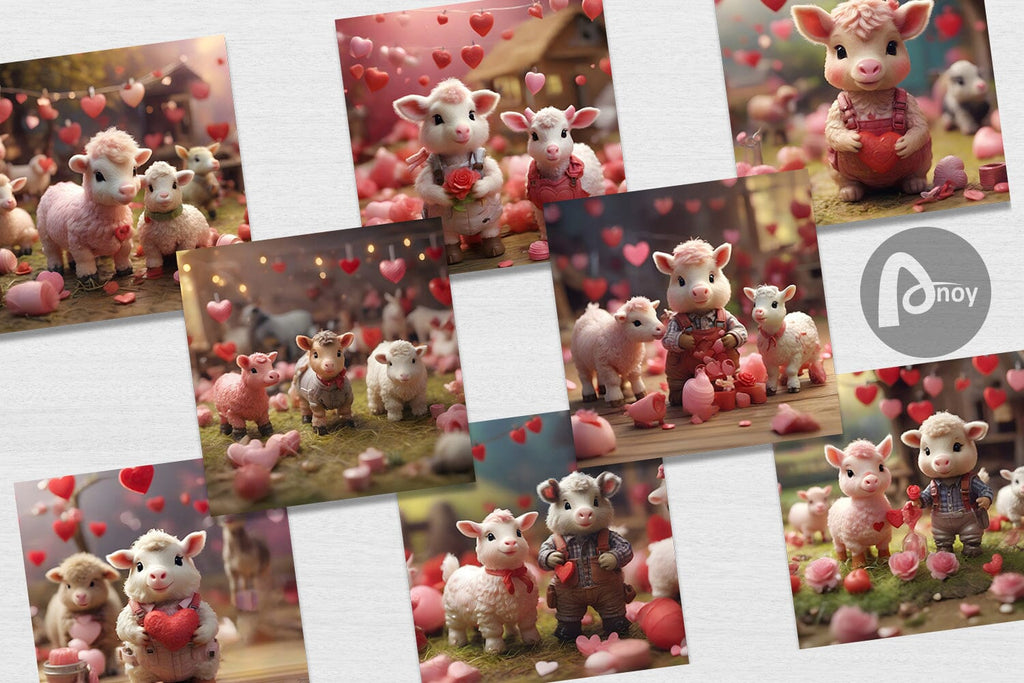 Digital Paper Valentine Farm Animals - So Fontsy