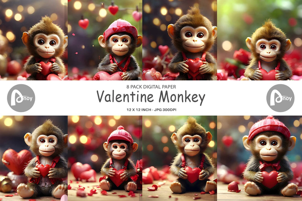 Digital Paper Valentine Monkey - So Fontsy