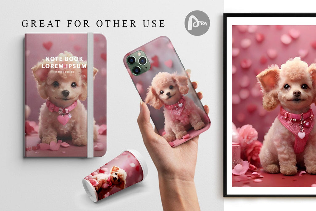 Digital Paper Valentine Poodle Dog - So Fontsy