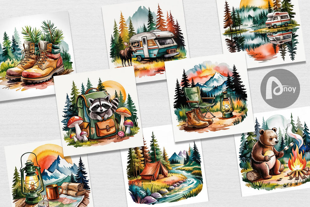 Digital Paper Vintage Camping Vibes - So Fontsy