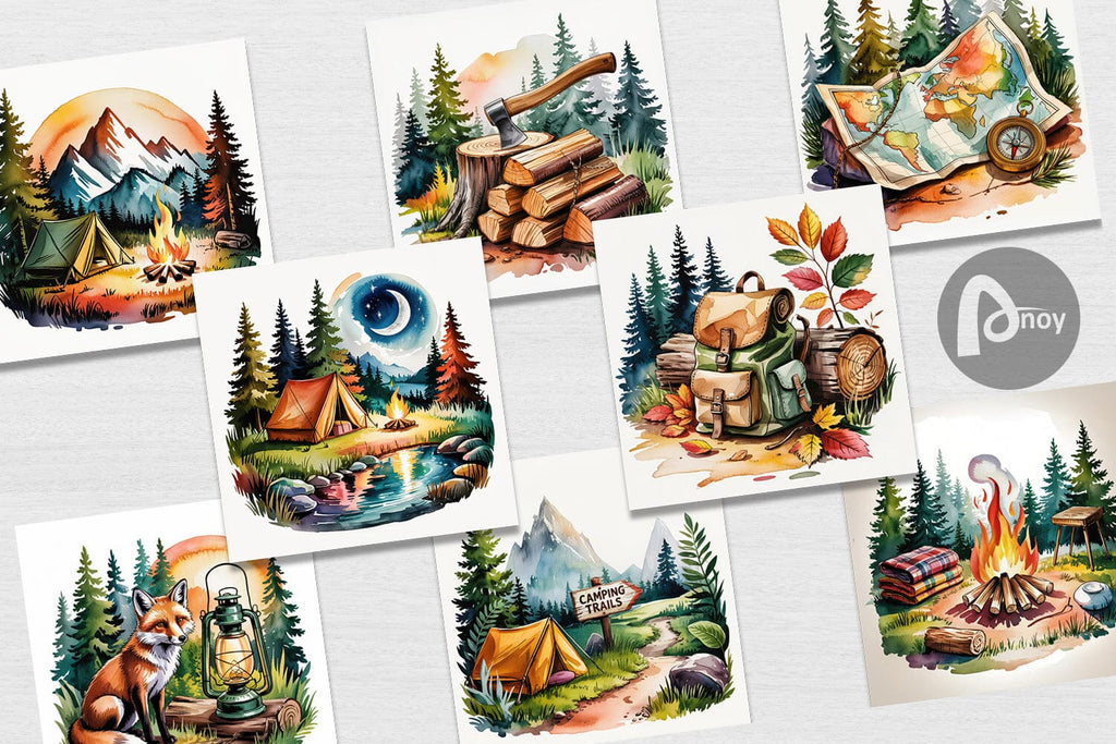 Digital Paper Vintage Camping Vibes - So Fontsy