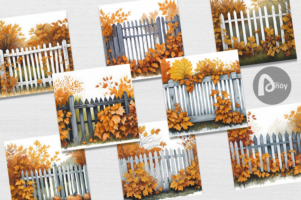 Digital paper Watercolor Autumn Fence - So Fontsy