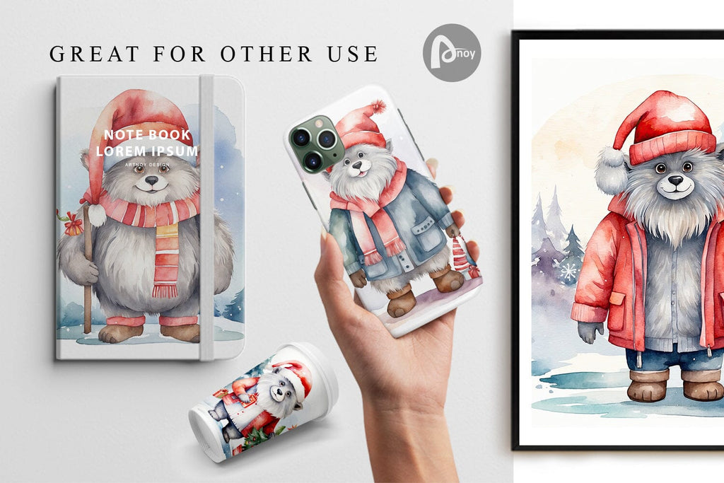 Digital Paper Watercolor Christmas Yeti - So Fontsy