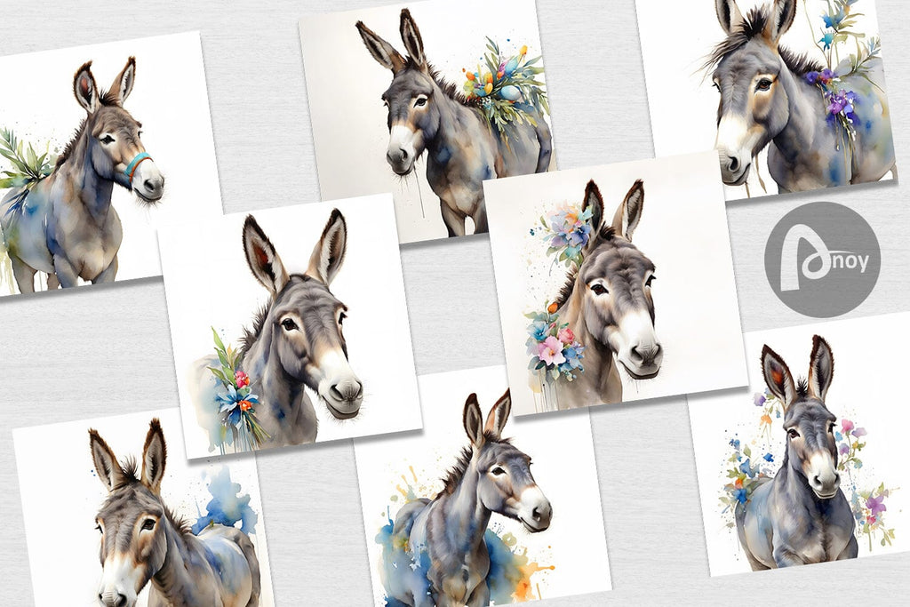 Digital Paper Watercolor Donkey Easter - So Fontsy