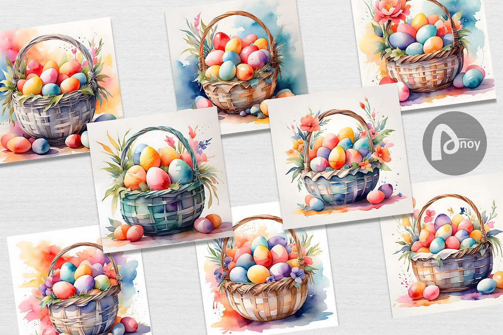 Digital Paper Watercolor Easter Basket - So Fontsy