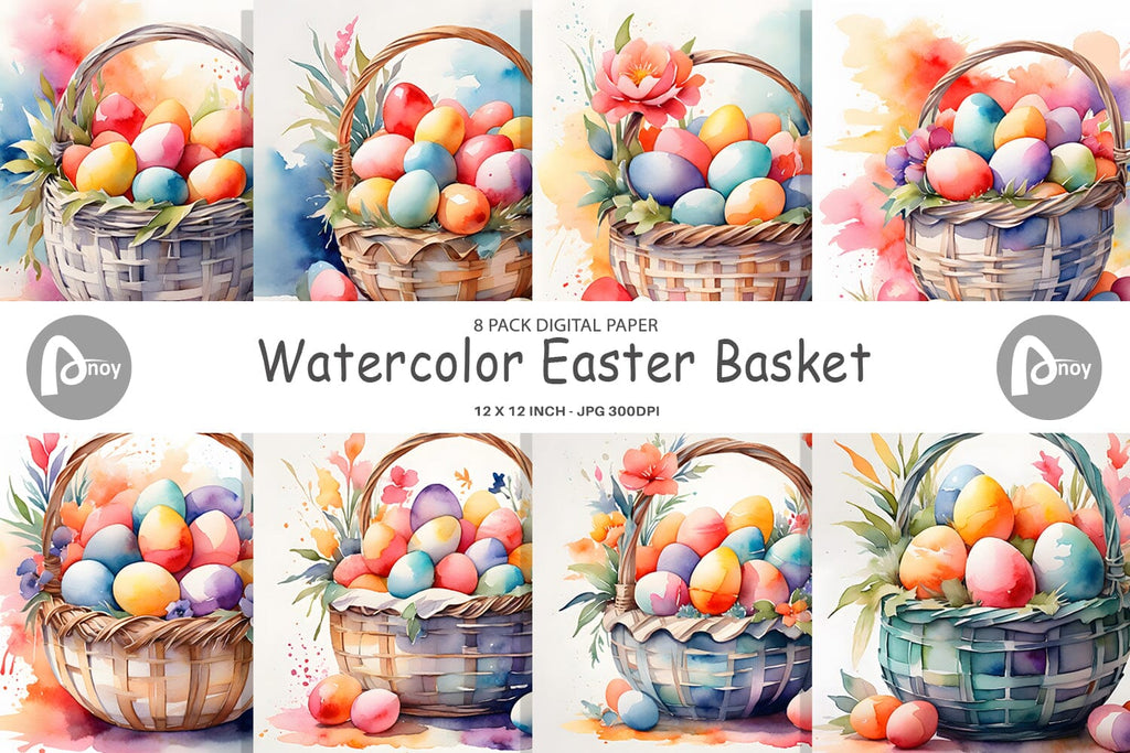 Digital Paper Watercolor Easter Basket - So Fontsy
