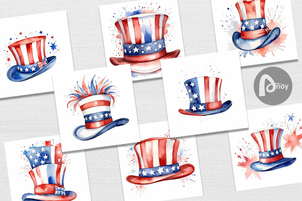 Digital Paper Watercolor Hat Patriotic - So Fontsy