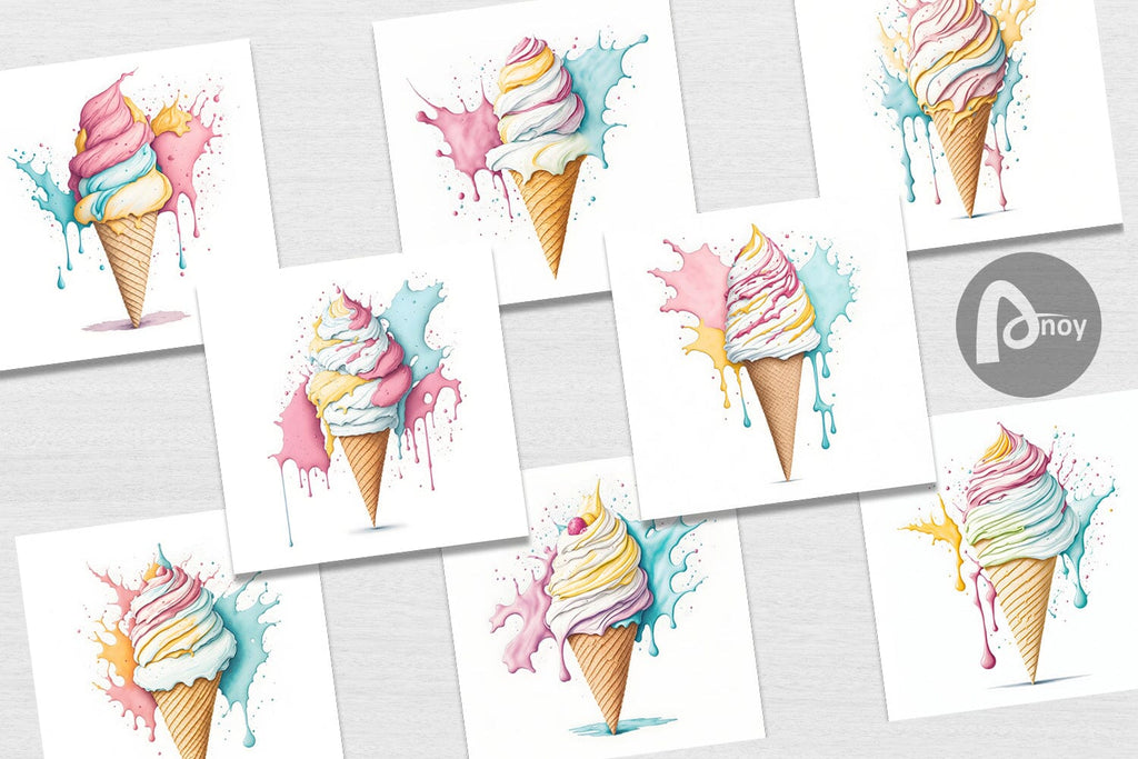 Digital Paper Watercolor Ice Cream - So Fontsy