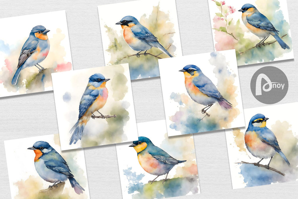 Digital Paper Watercolor Painting Birds - So Fontsy