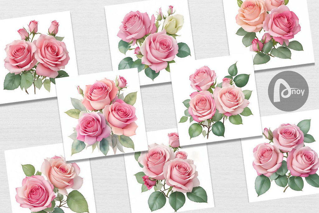 Digital paper Watercolor Pink Roses - So Fontsy