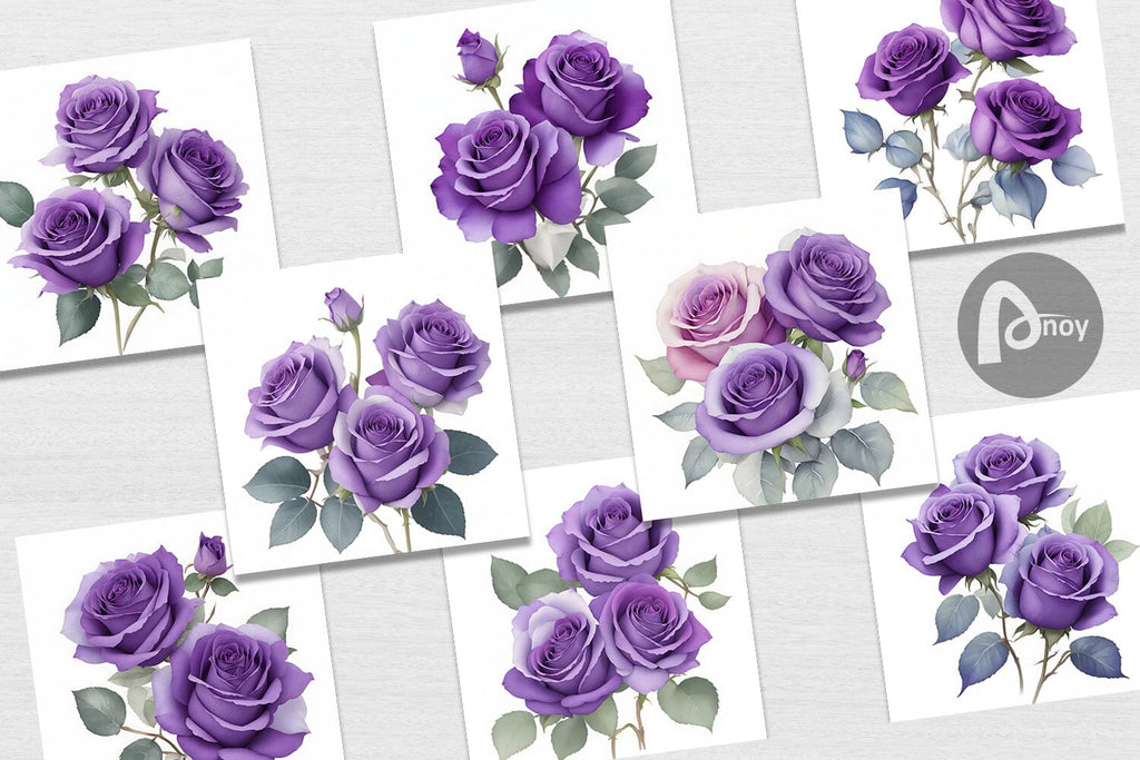 Digital paper Watercolor Purple Roses - So Fontsy