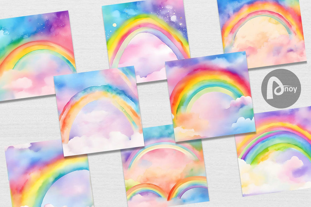 Digital Paper Watercolor Rainbow Sky - So Fontsy