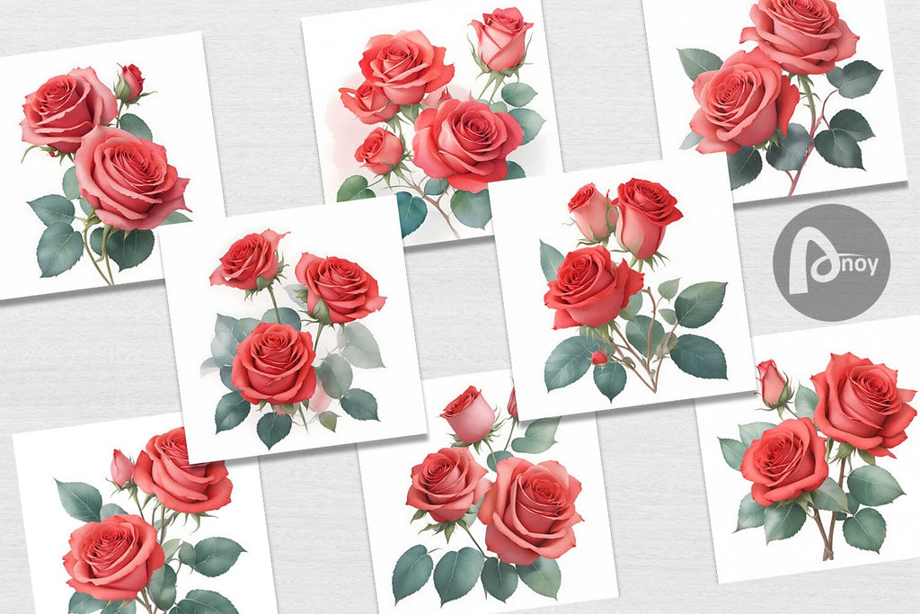 Digital paper Watercolor Red Roses - So Fontsy